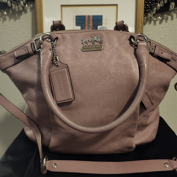 Coach | Bags | Coach Mauve Madison Pebbled Leather Lindsey Satchel ...